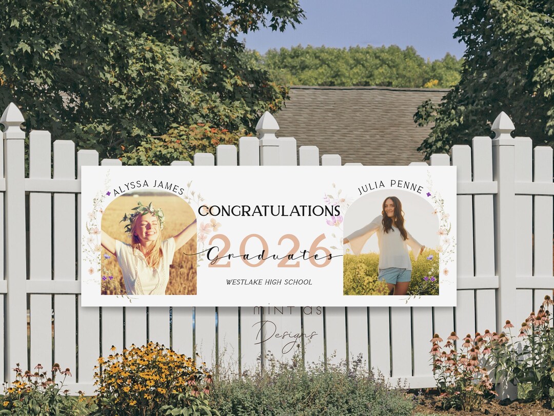 Joint Graduation Photo Banner Template | Editable Floral Design ...