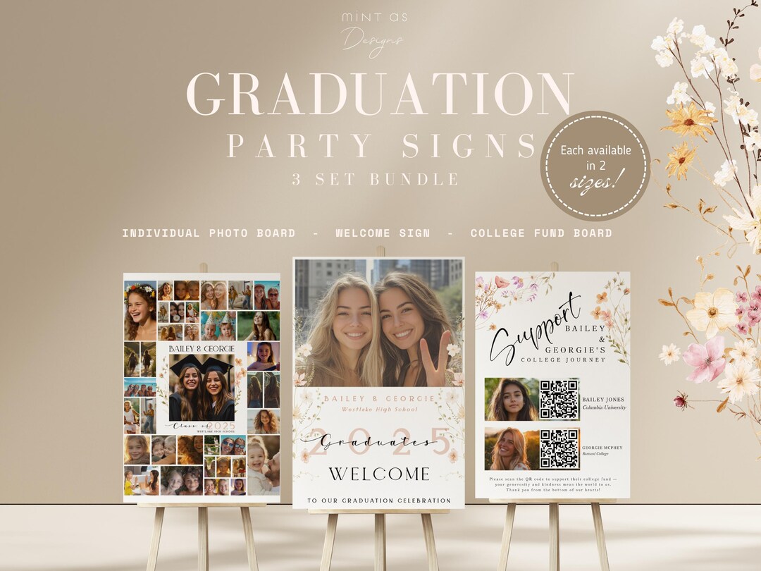 Wildflower Graduation Sign Bundle With Photo | Joint Grad Party Set of ...