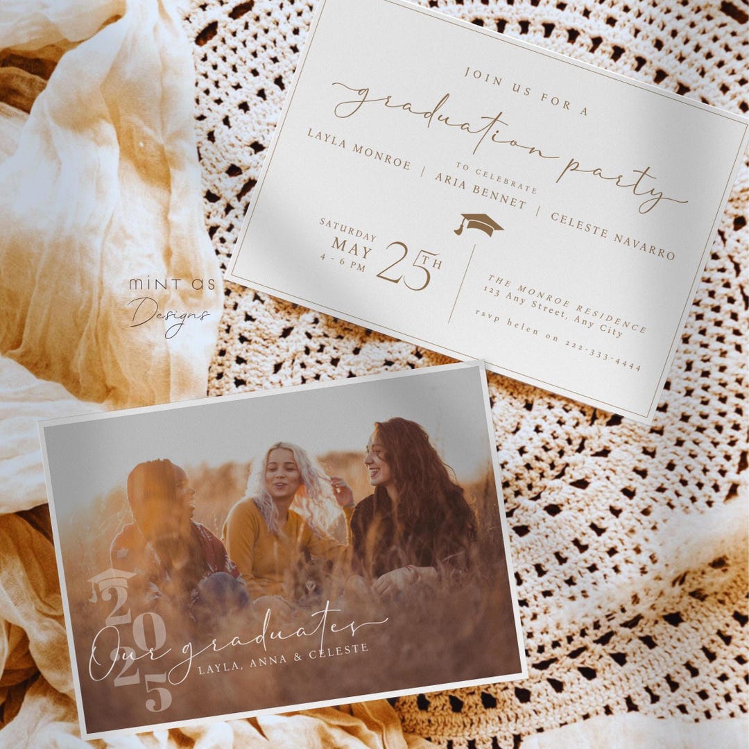 Editable Joint Graduation Invitation for Friends | Three Person 2025 ...