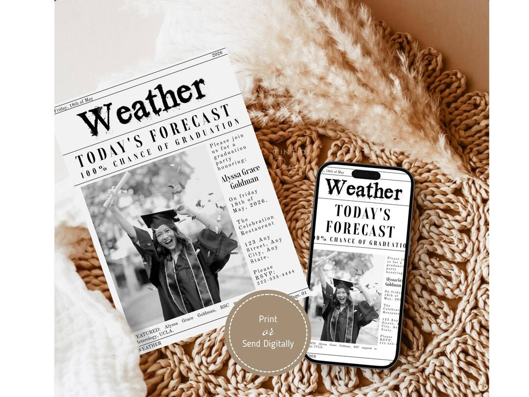 Meteorology Graduation Invitation, Weather Themed Grad Party, Newspaper ...