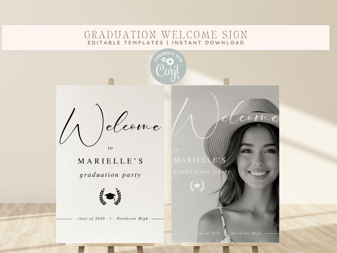 Graduation Welcome Sign Template | Corjl Editable Grad Party Sign ...