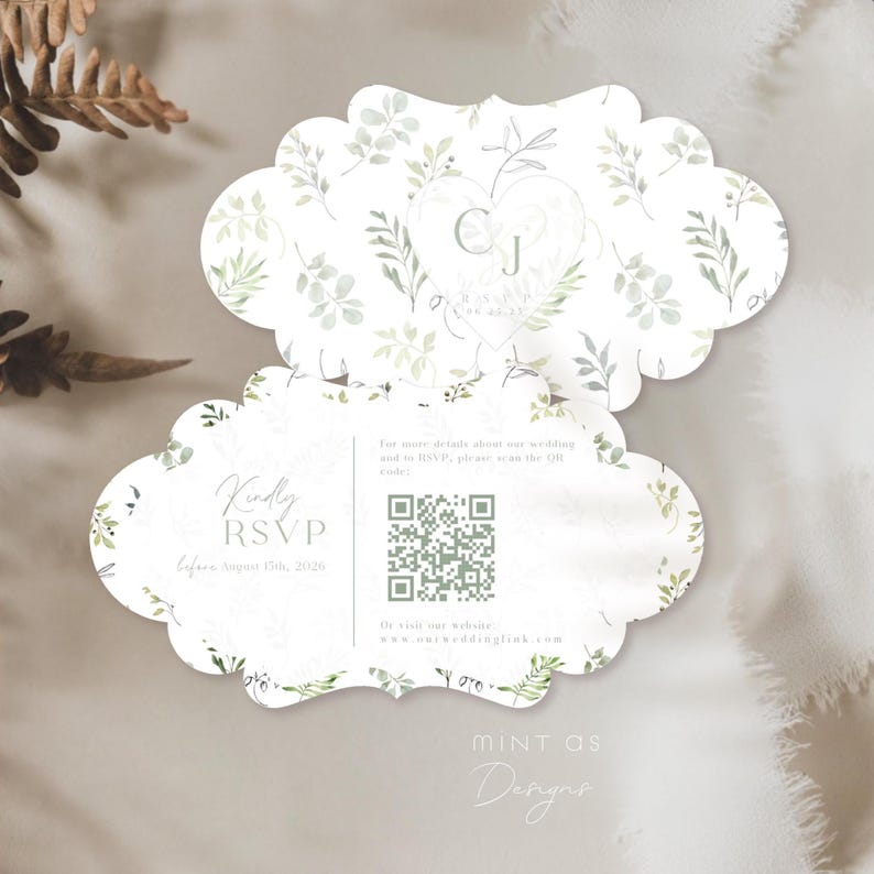 Green Leaves Wedding Invitation Template | Foliage Printable Cricut ...
