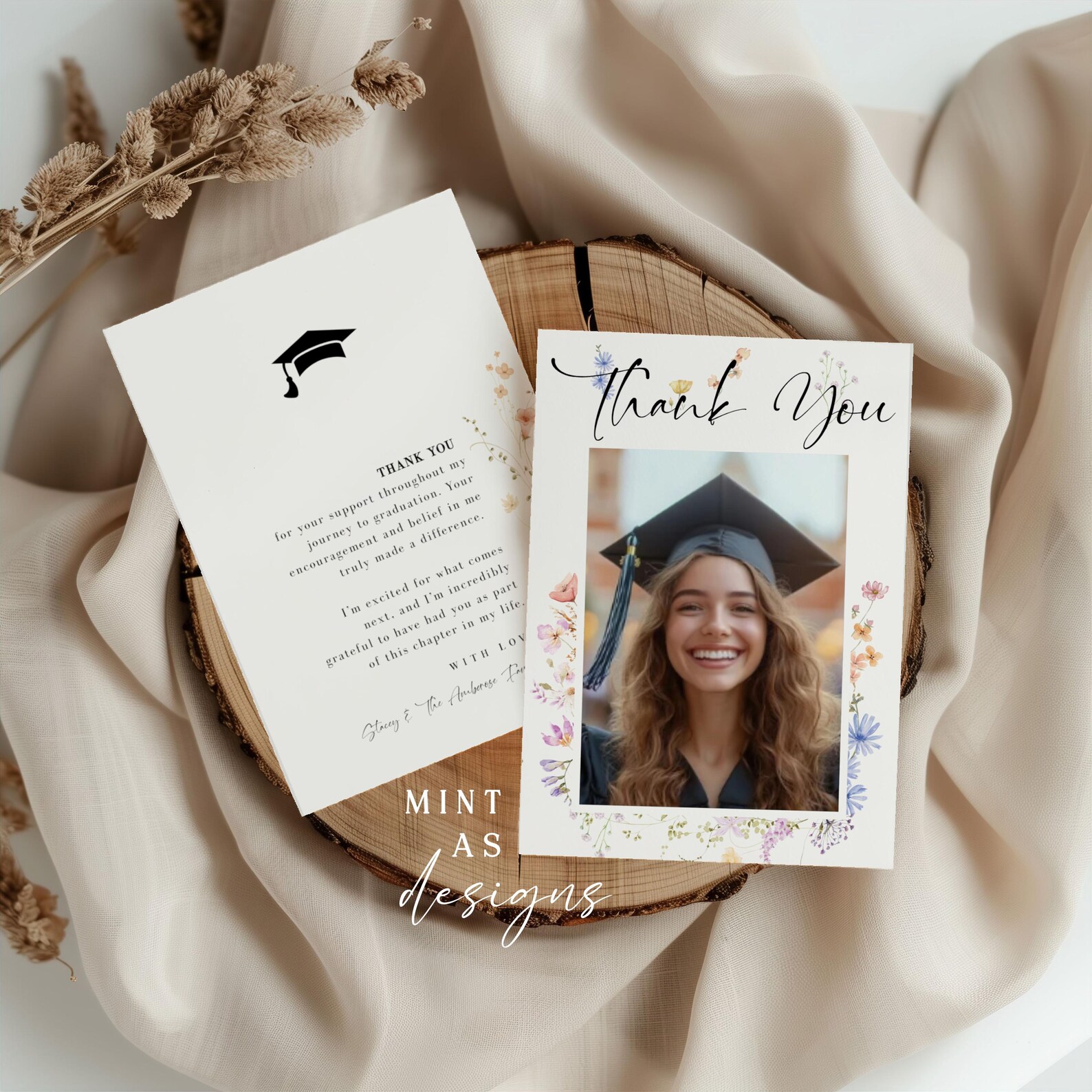 Wildflower Graduation Thank You Card | Floral Grad Party Photo ...