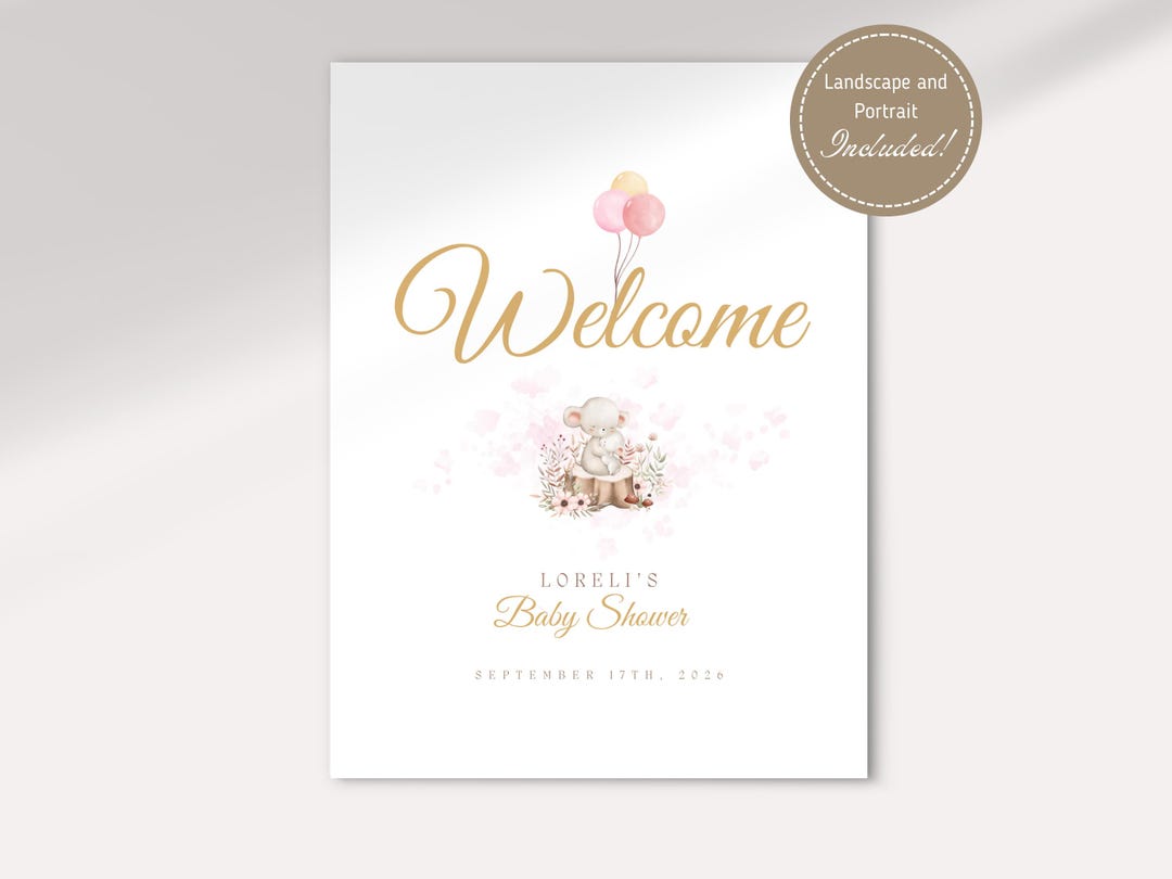 Baby Shower Welcome Sign Template - Pink Floral Mouse Design - Girl ...