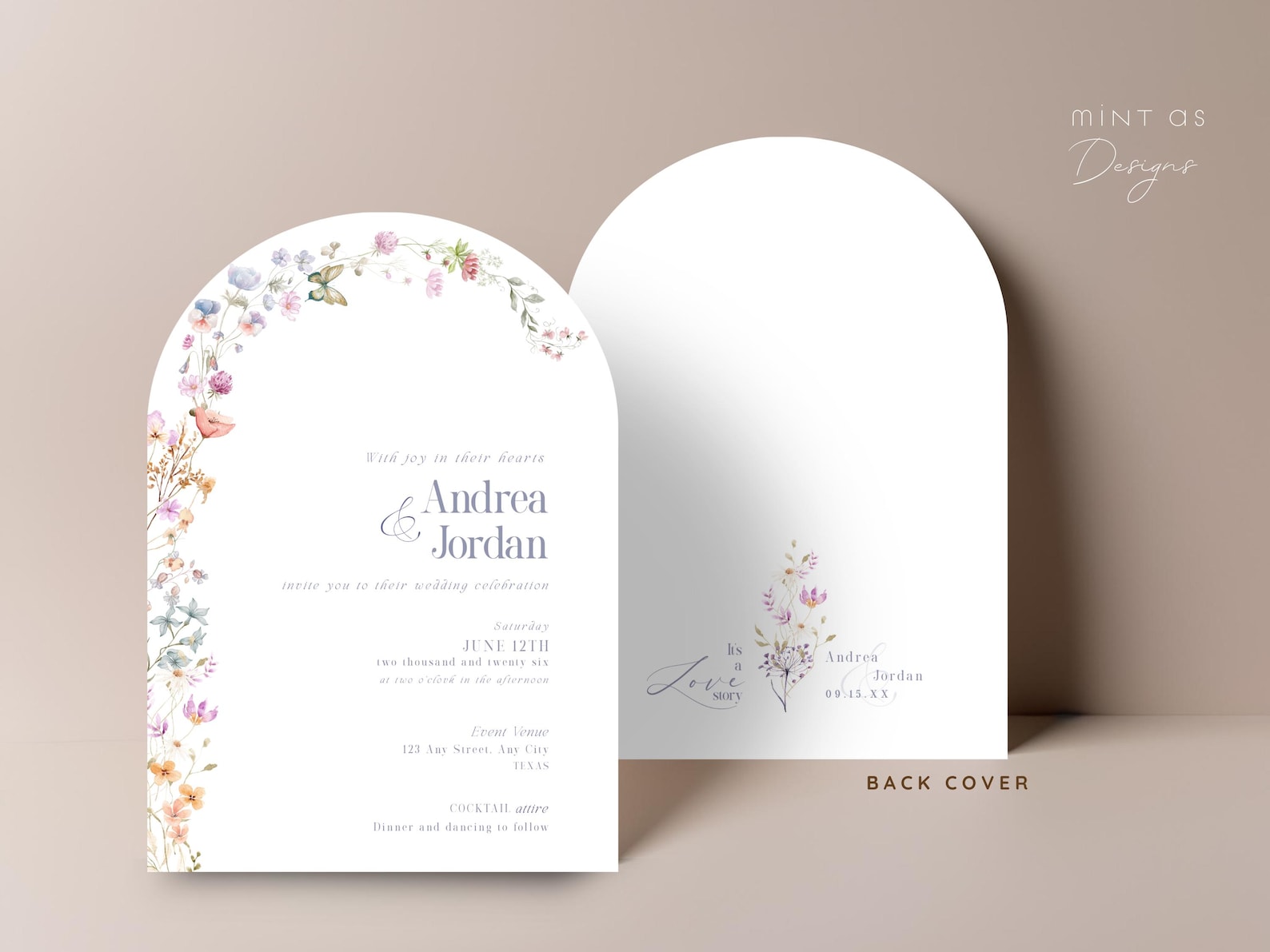 Wildflower Arch Wedding Invitation Template | Modern Stackable Suite ...