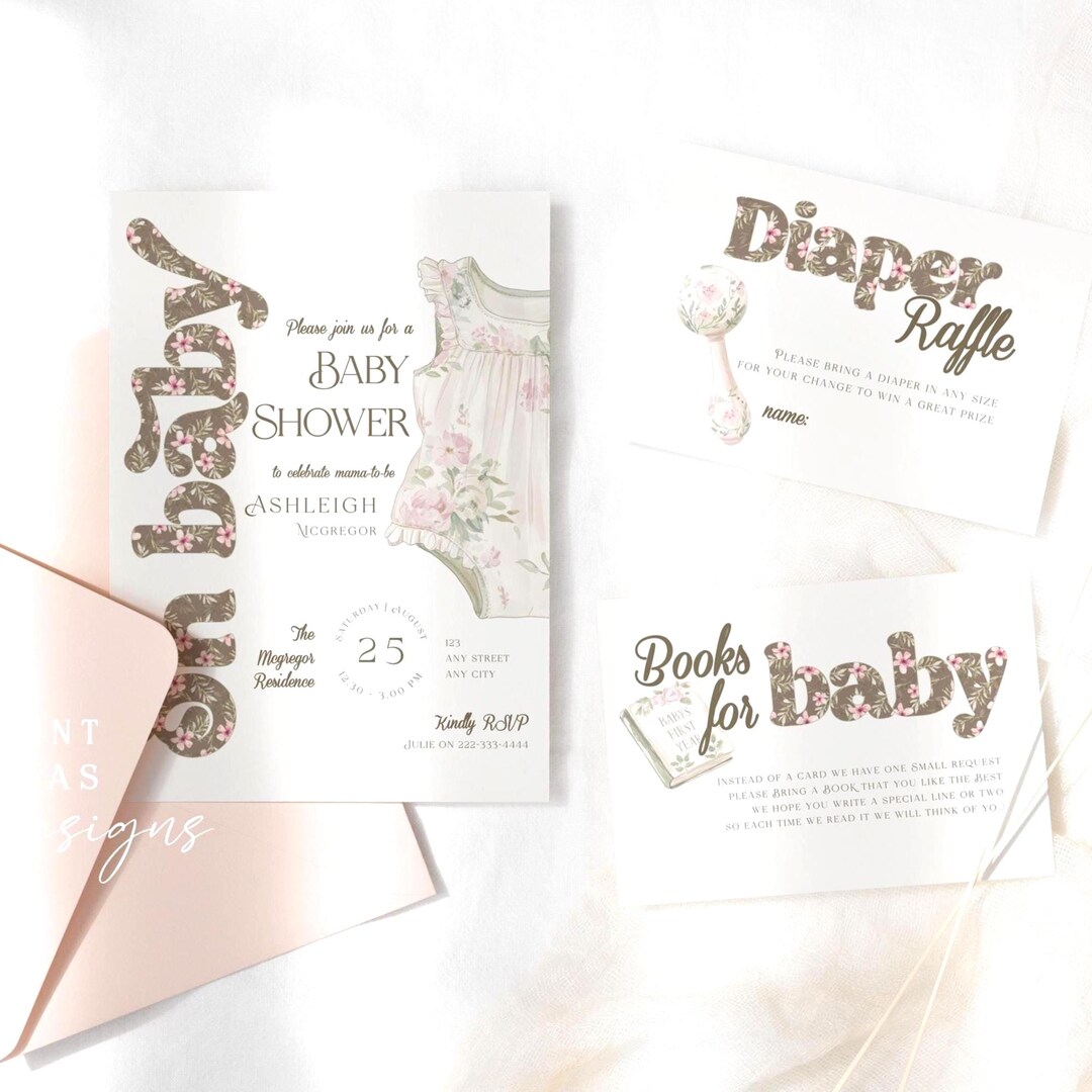 Plantilla de invitación para baby shower con diseño floral bohemio ...