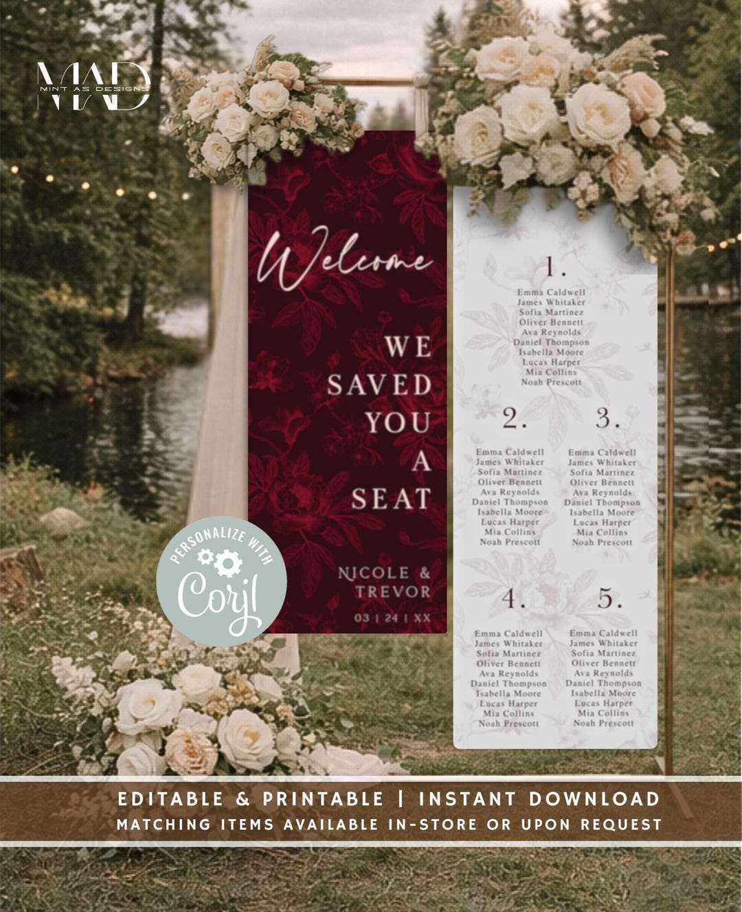 Dark Red Seating Chart Template | Gothic Wedding | Burgundy Floral ...