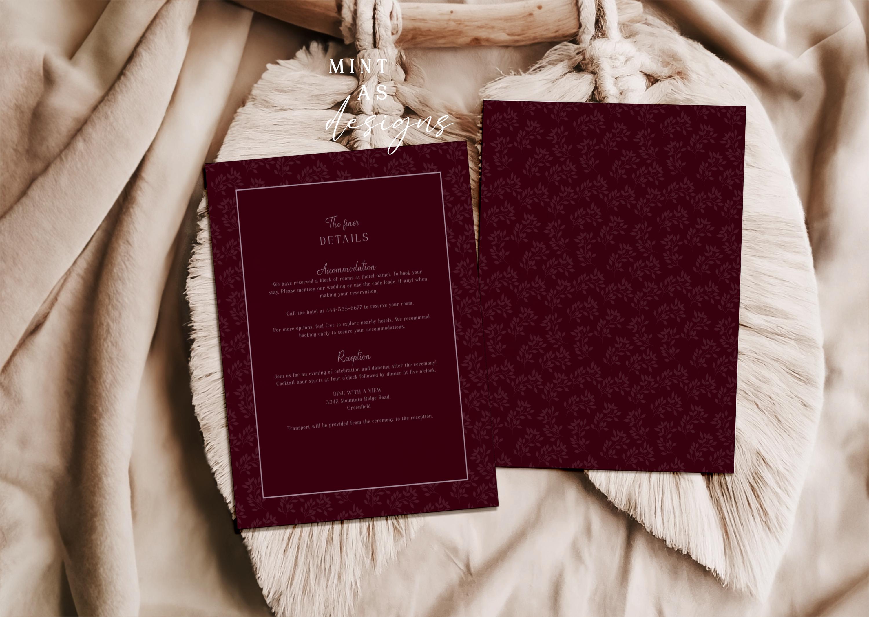 Romantic and Moody Wedding Invitation Suite Template | Deep Red & Black ...