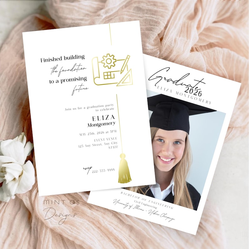 Architecture Graduation Invitation, Civil Engineer Grad Party Invite ...