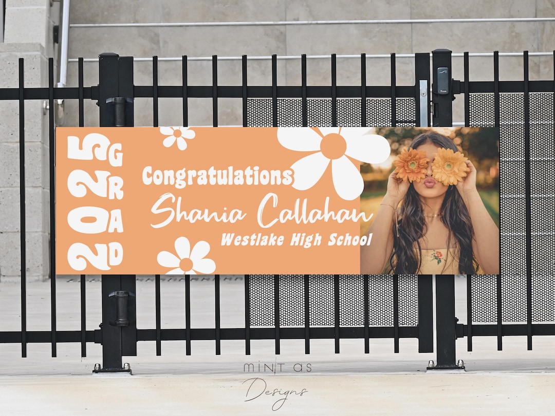 Editable Graduation Banner Template | Retro Flower Graduation Sign ...
