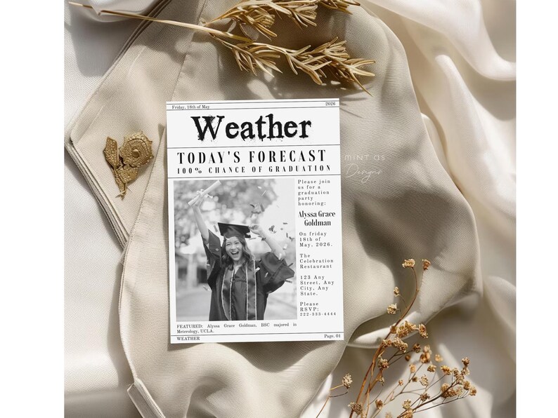 Meteorology Graduation Invitation, Weather Themed Grad Party, Newspaper ...