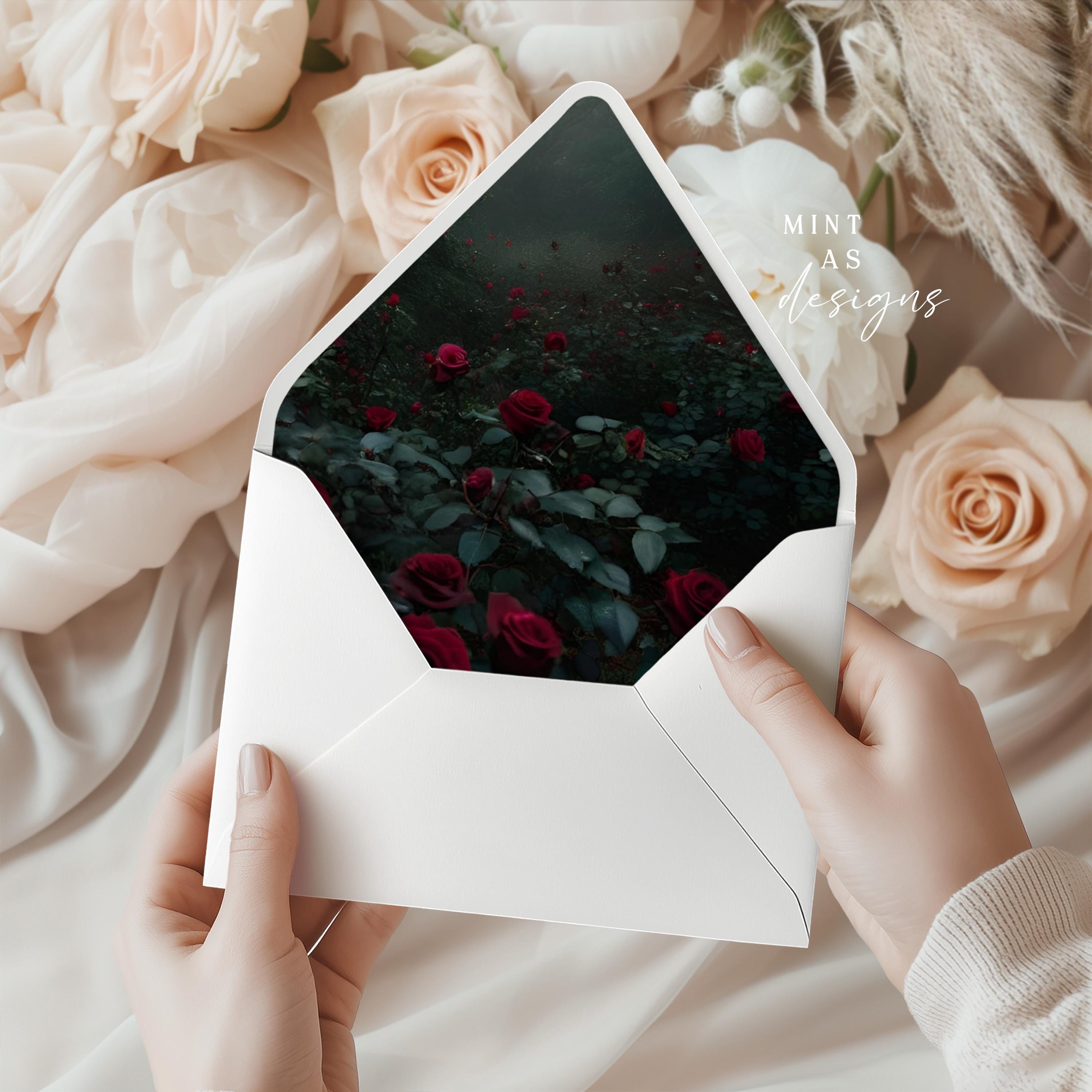 Romantic and Moody Wedding Invitation Suite Template | Deep Red & Black ...