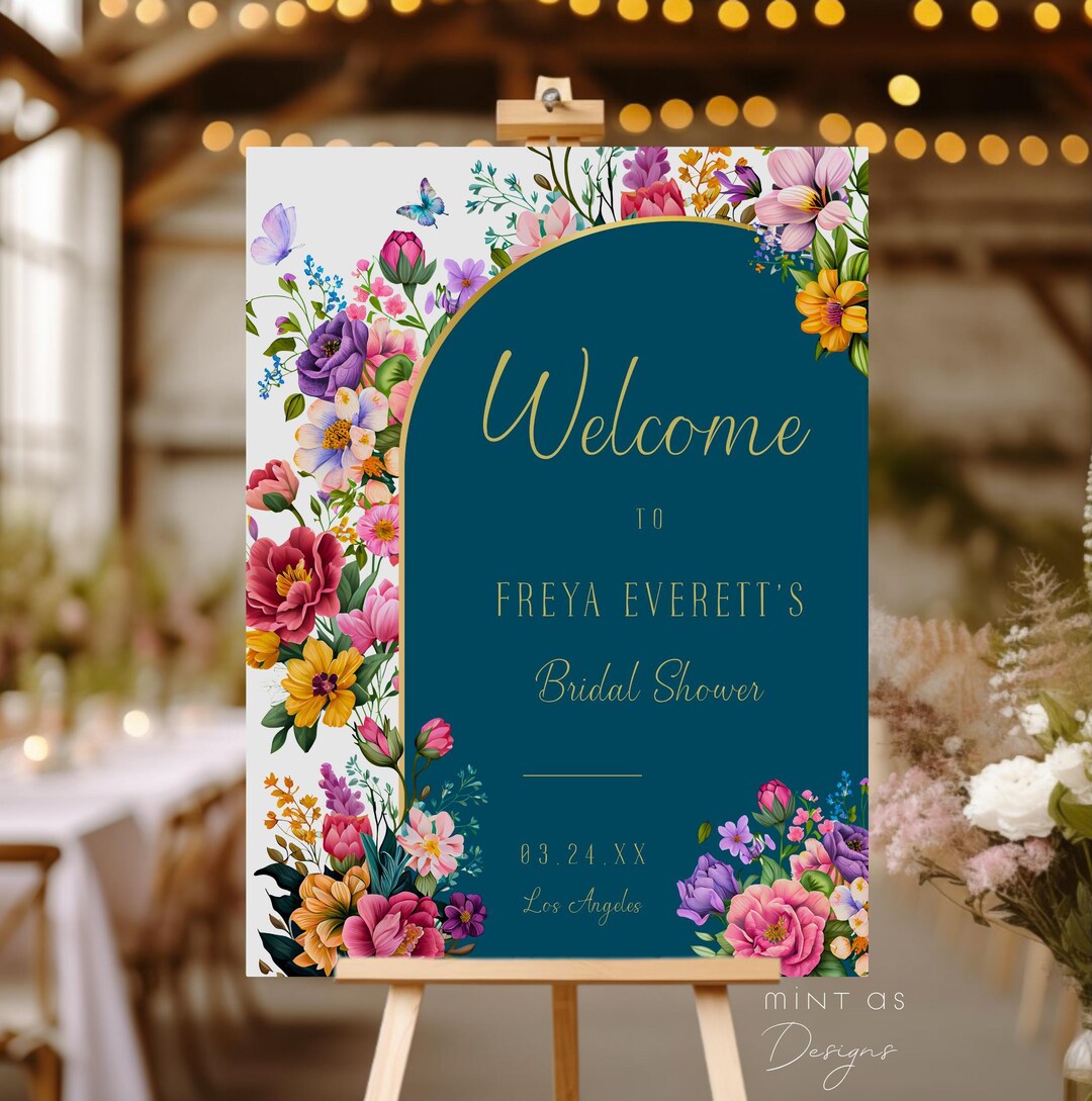 Jewel Tone Bridal Shower Welcome Sign - Elegant Floral Garden Tea Party ...