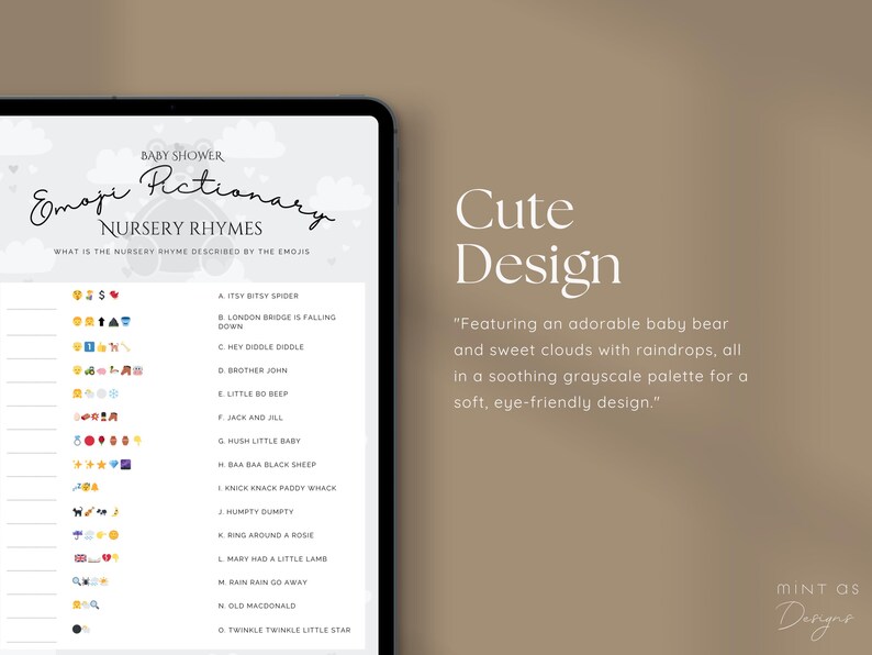 Emoji Pictionary Baby Shower Game Nursery Rhymes Baby Bear and Cute ...