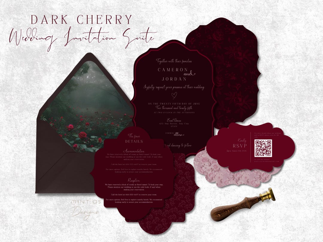 Vintage Moody Wedding Invitation Set | Dark Cherry Gothic Fantasy ...