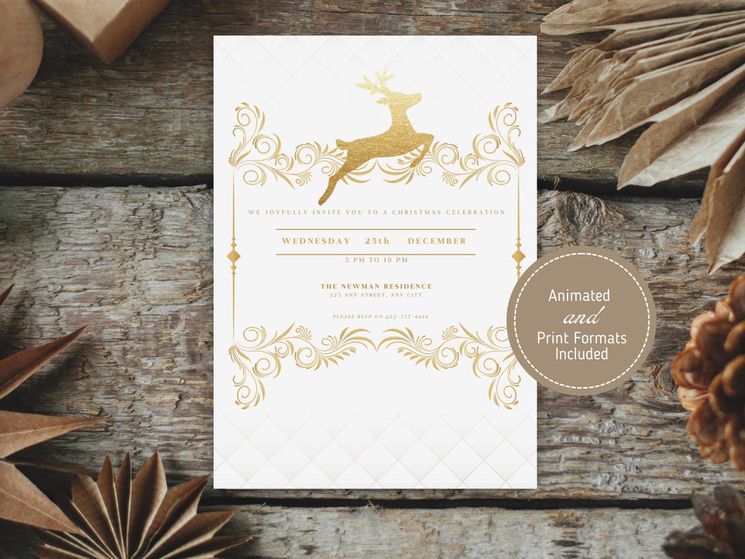 Animated Gold Christmas Envelope Invitation With Music | Holiday Cards ...