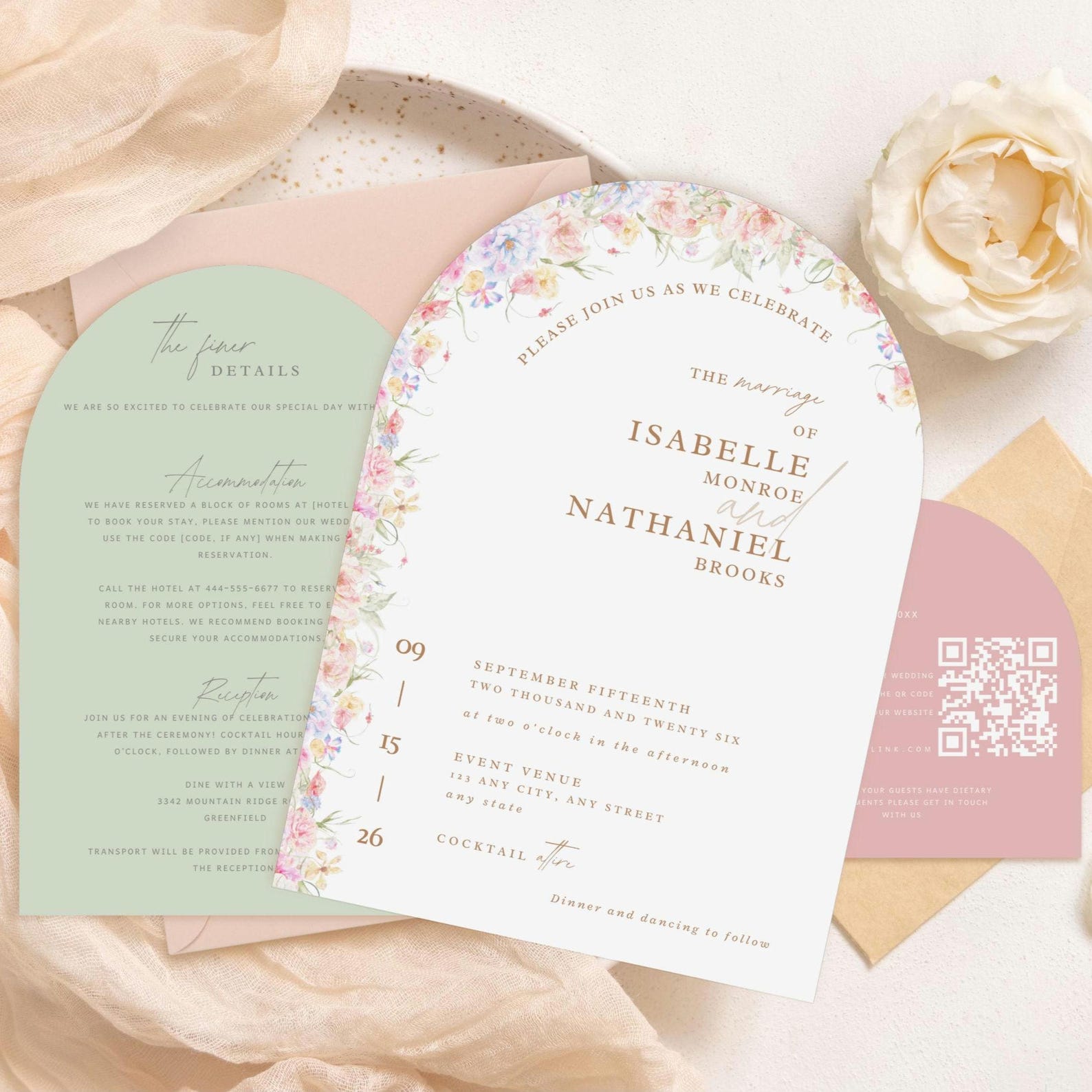 Wildflower Arch Wedding Invitation Template, Floral Printable Suite ...