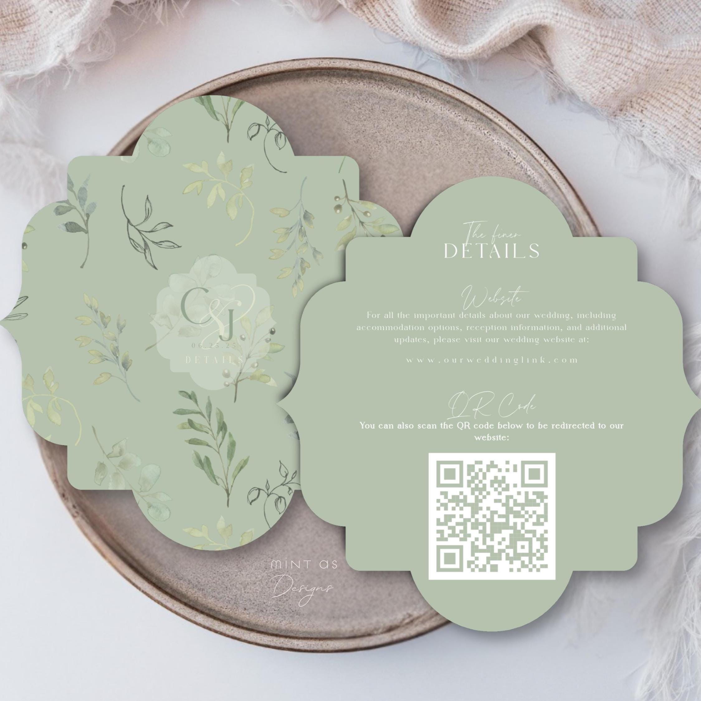 Green Leaves Wedding Invitation Template | Foliage Printable Cricut Die ...