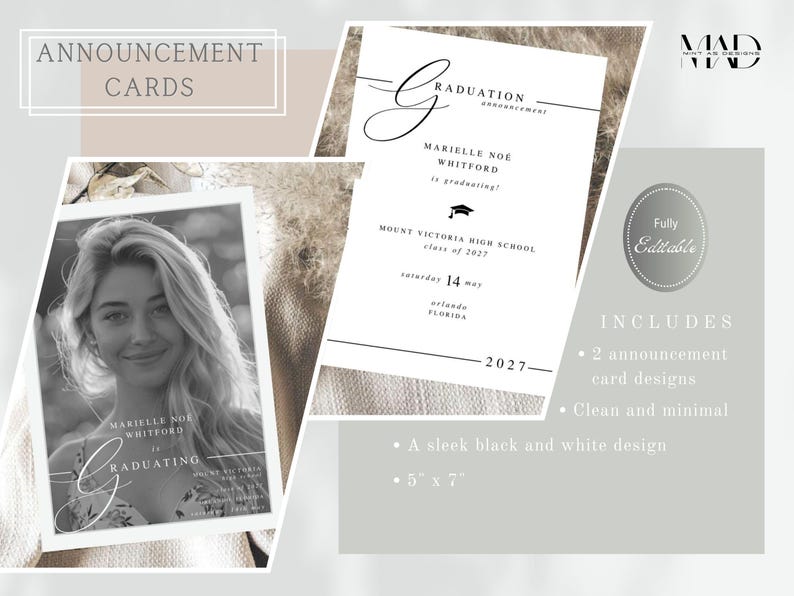 Graduation Announcement Kit | Corjl Editable Grad Announcement | Photo ...