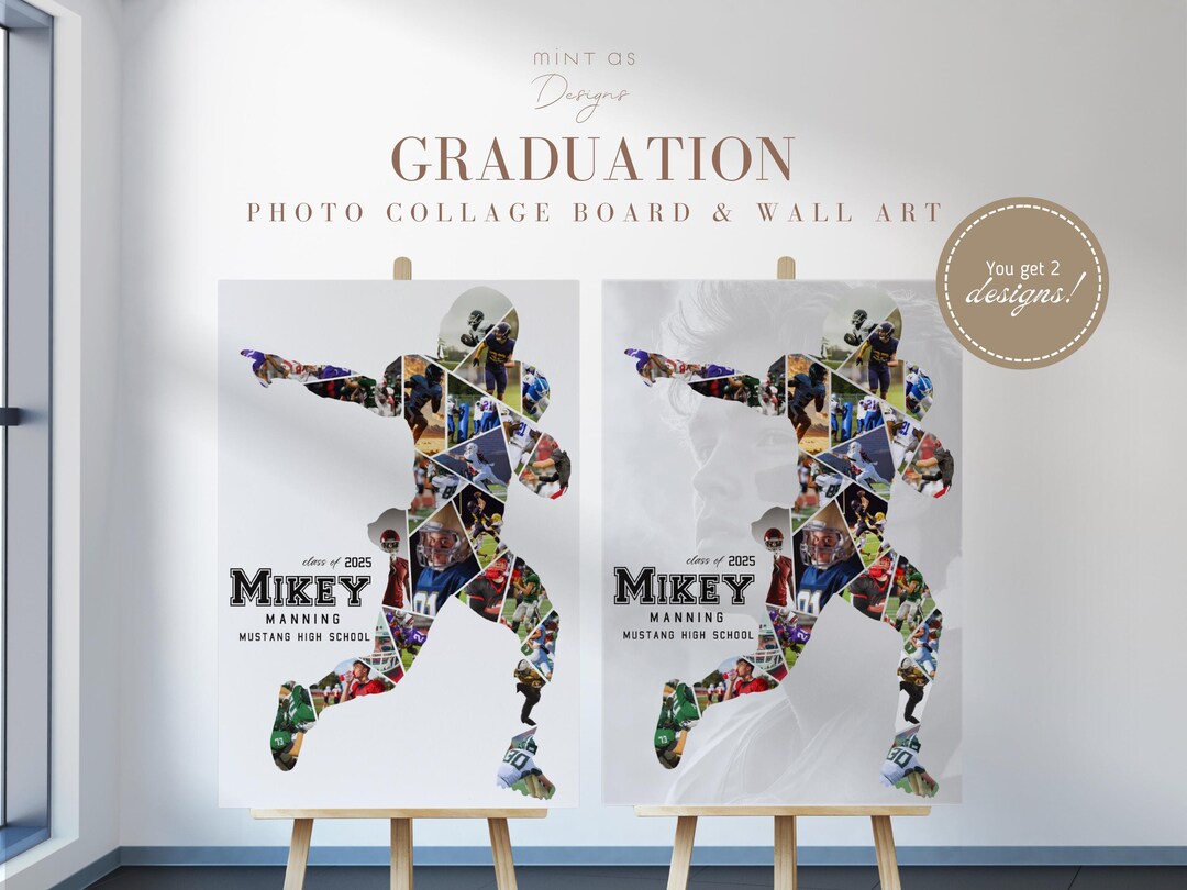 Football Graduation Photo Collage Board Template | Senior Poster ...