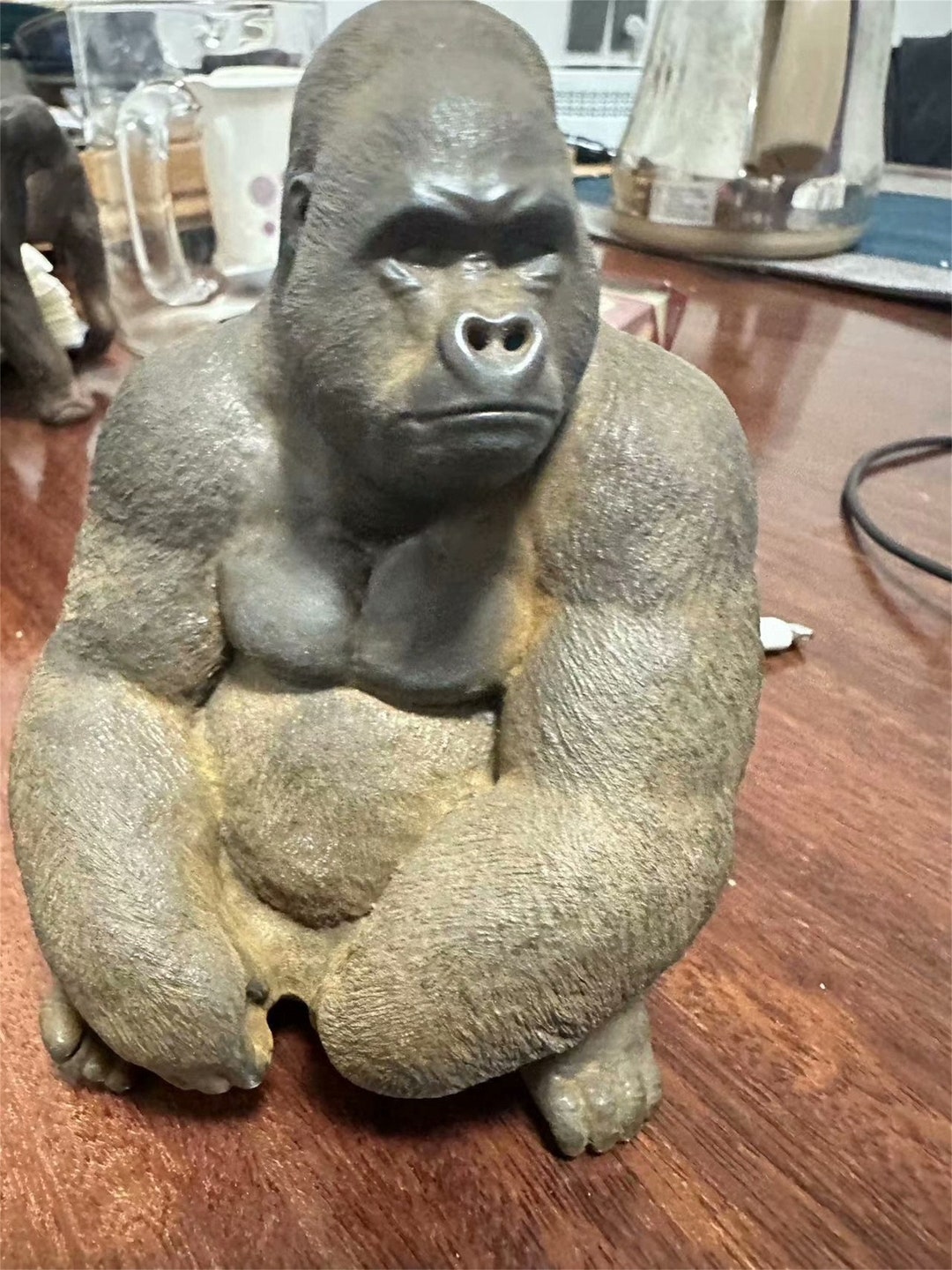 Handcrafted Stone Gorilla Sculpture Artisanal Stone Carved Ape Figurine ...