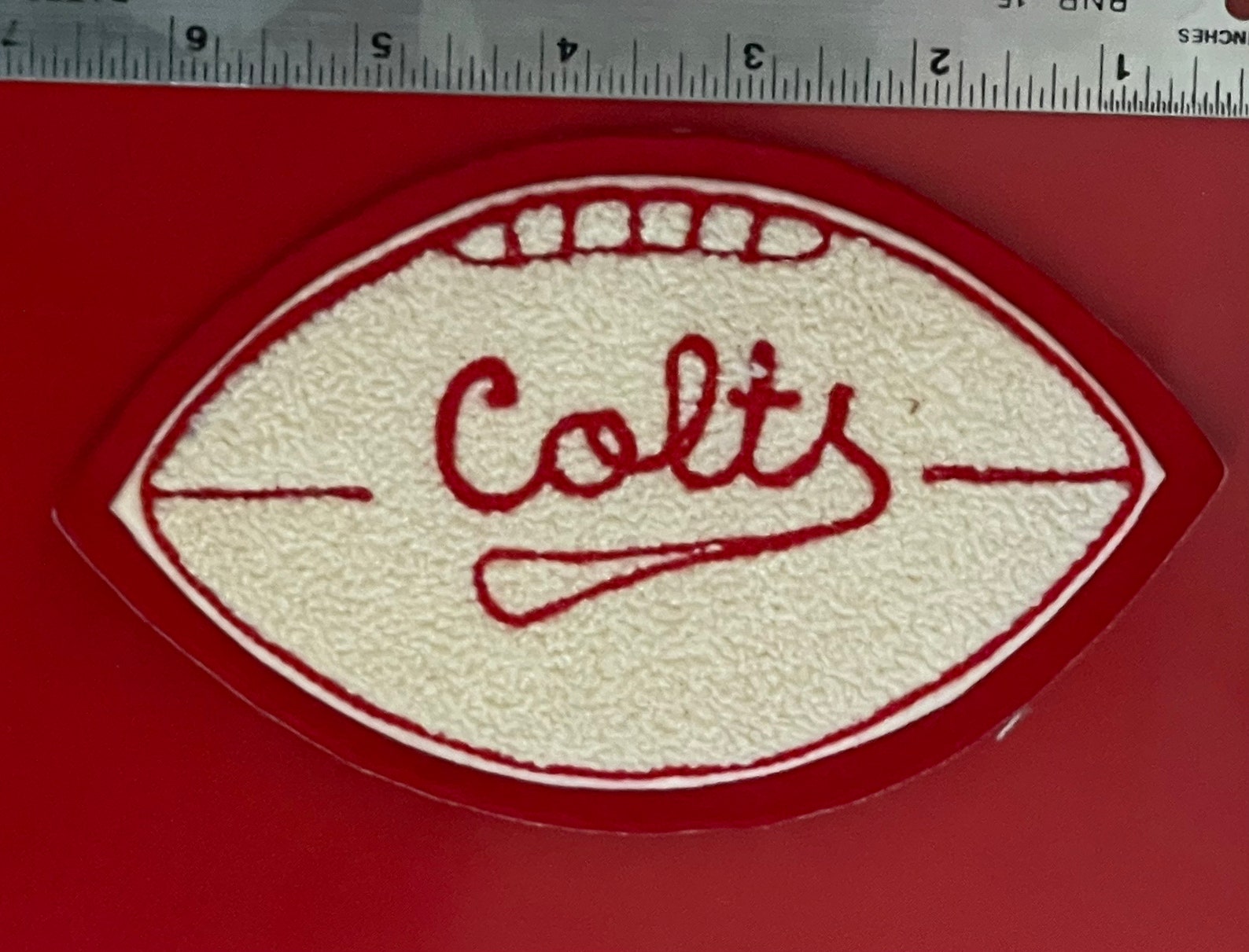 Vintage Chenille Patch-varsity/letterman “colts” Football Shape - Etsy