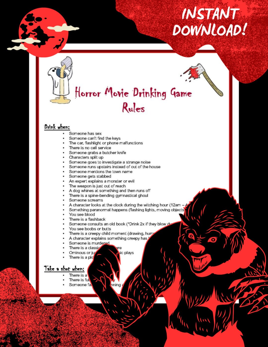 Horror Movie Drinking Game - Etsy