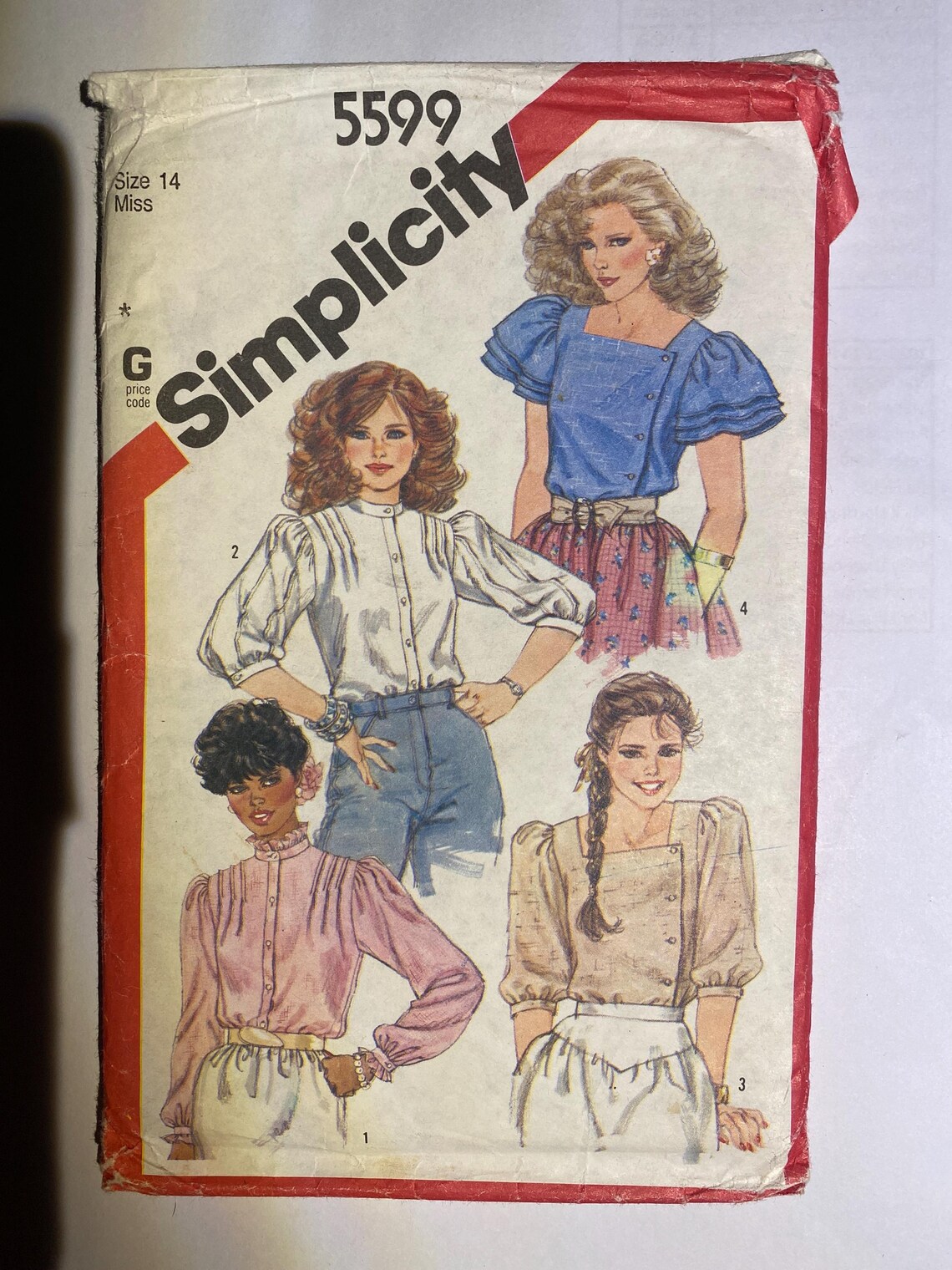 1984 Vintage Simplicity Pattern 5599 Teenage Size 14. Set of 4 Blouses ...