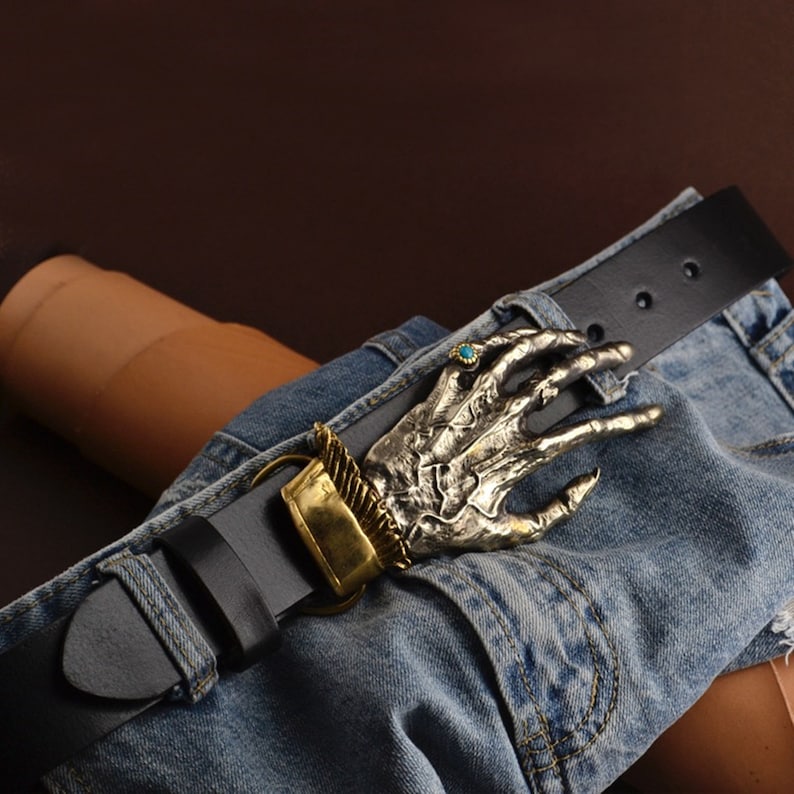 Ghost Skull Hand Buckle Men's Leather Belts - Etsy