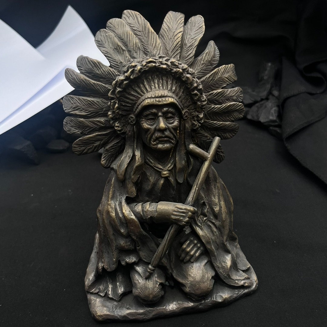 Indian Chief Mohican Figurine,brass Indian Cheif Statue,home&office ...