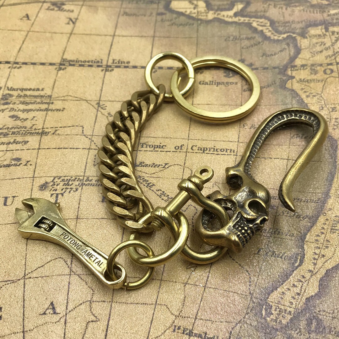 Brass Skull Keychain Biker Belt Hook Key Holder Manager Hand Crafted - Etsy