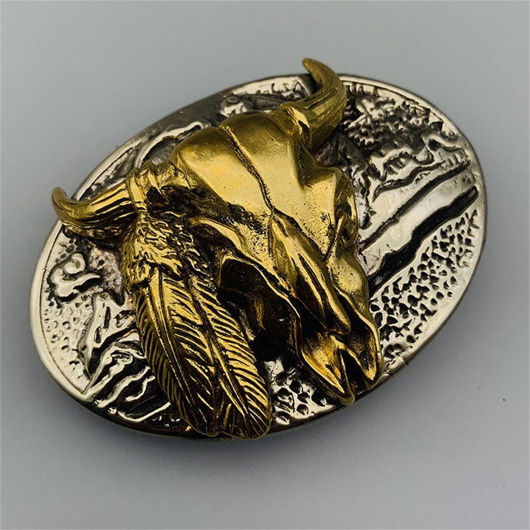 Bull Head Buckle Leather Belt Vintage Copper Dressing Buckle - Etsy