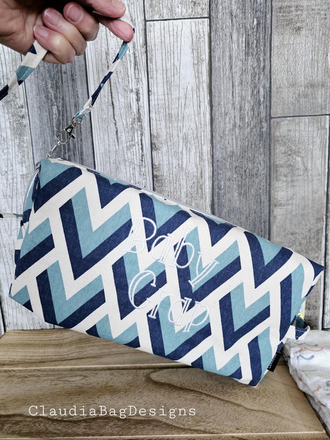 Boxy Mega Zipper Pouch - Blue Turquoise - Large Wristlet Bag - Clutch ...