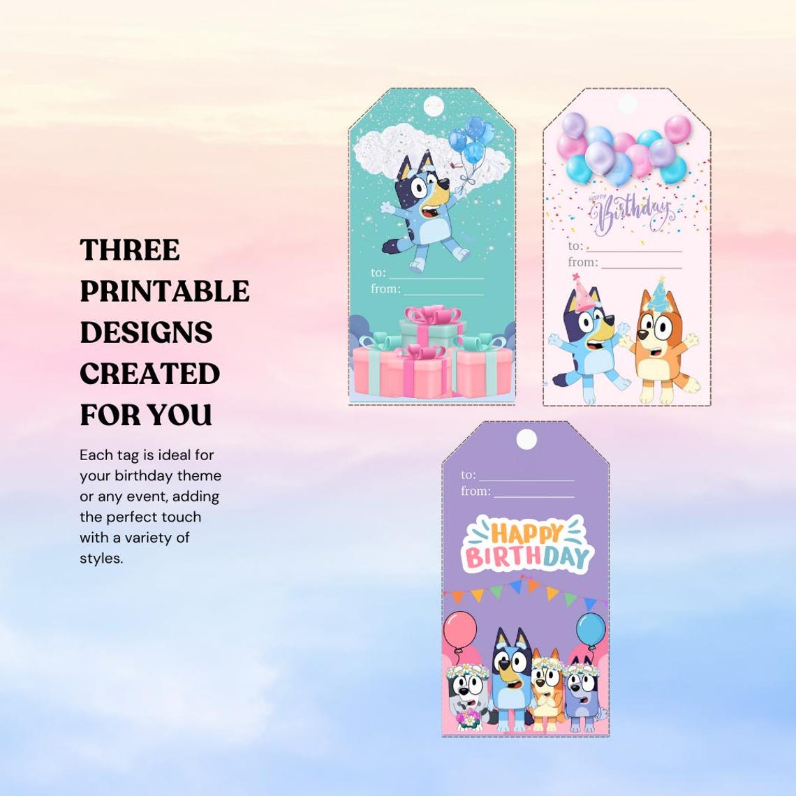 Blu-ey Gift Tags, Printable Blu-ey Thank You Card DFY, Blue Dog Party ...