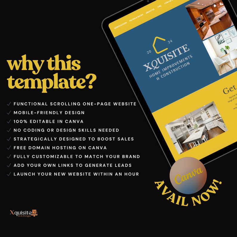 Home Renovation Canva Website Template, Construction Service Website ...