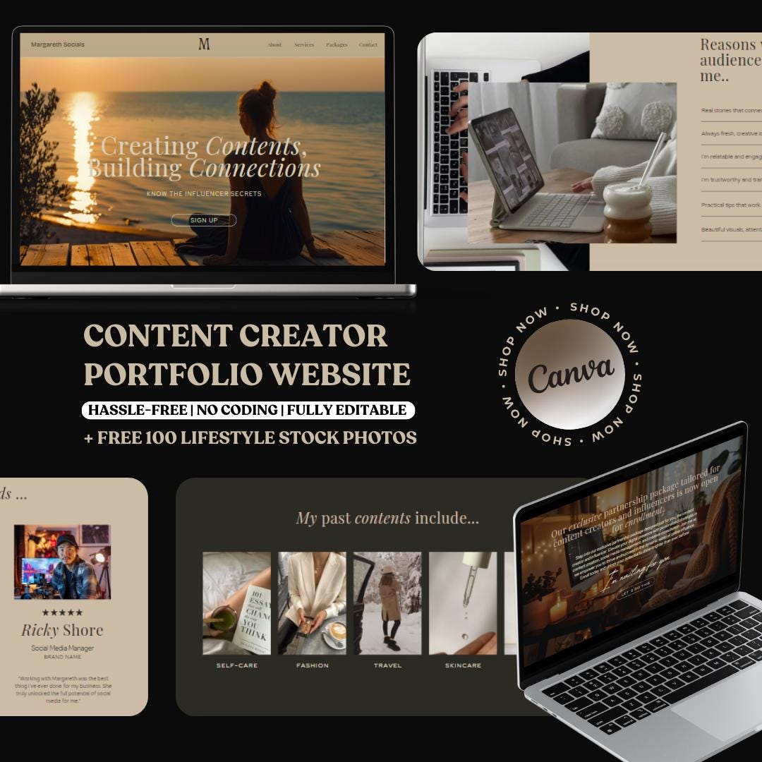 Content Creator Website Template, Canva Website for Influencer ...