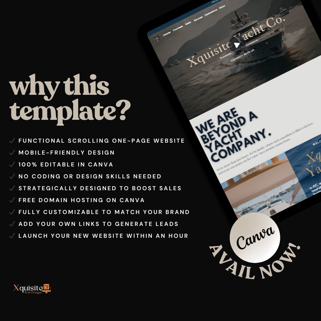 Yacht Charter Canva Website Template, Luxury Yacht Website Theme, Yacht ...