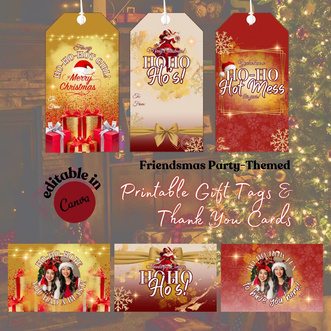 Holiday Party Gift Tags, Printable Thank You Card, Christmas Card ...