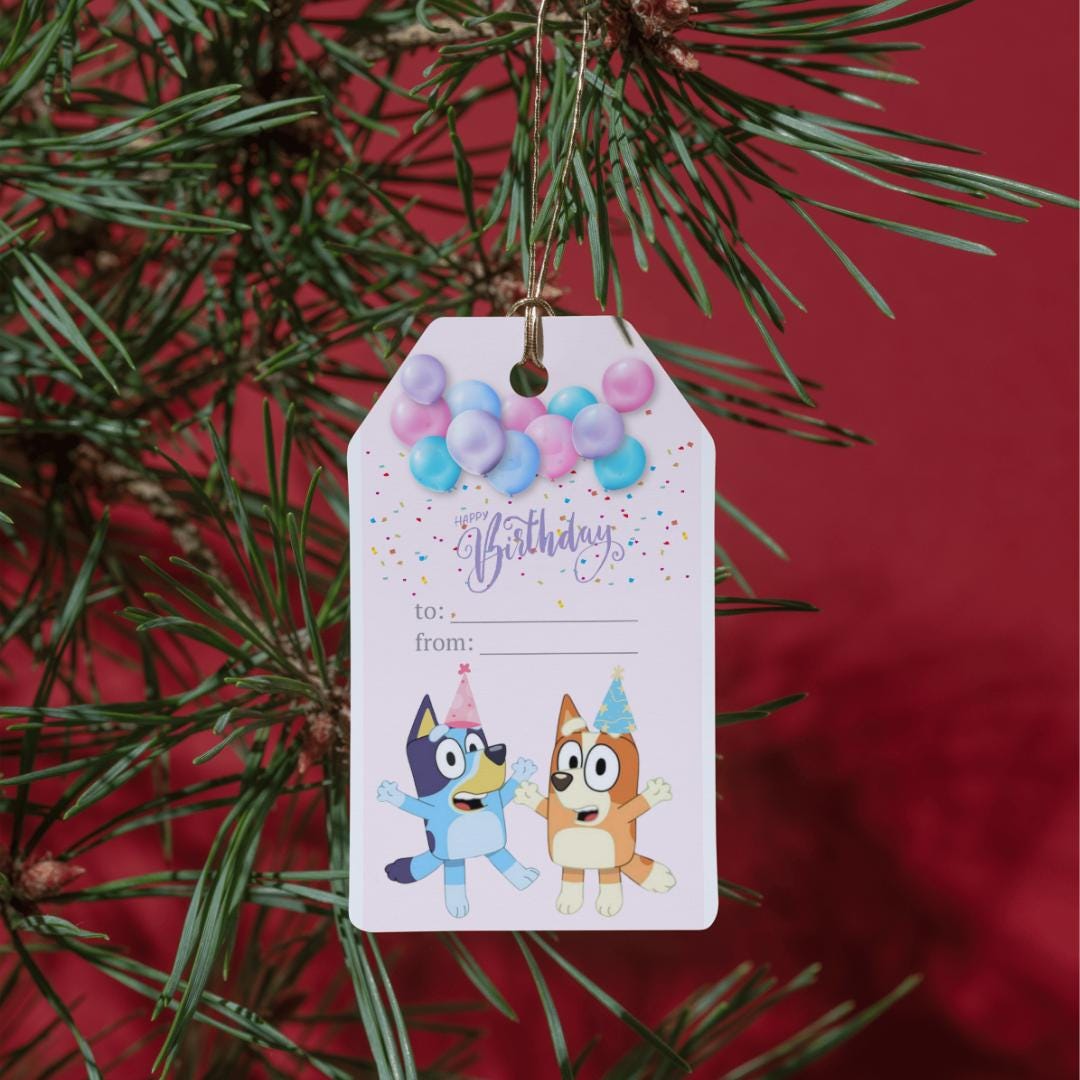 Blu-ey Gift Tags, Printable Blu-ey Thank You Card DFY, Blue Dog Party ...