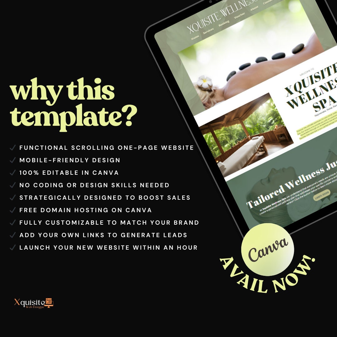 Wellness Spa Website Template, Canva Website Design for Relaxation Spa ...