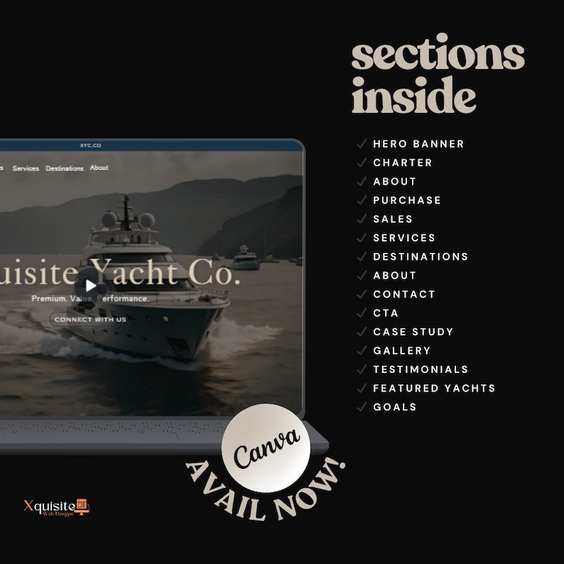 Yacht Charter Canva Website Template, Luxury Yacht Website Theme, Yacht ...