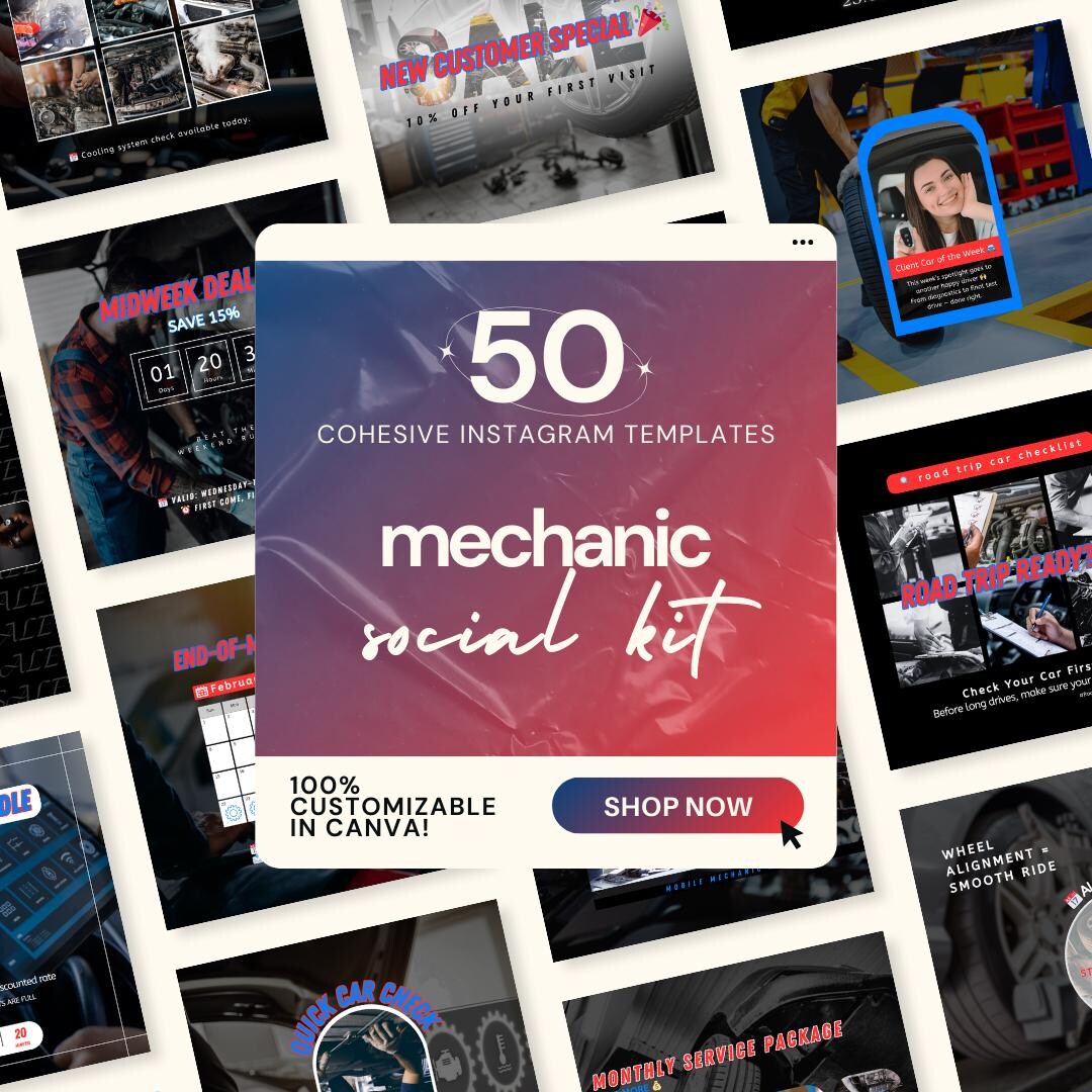 Mechanic Social Media Bundle, IG Canva Template for Auto Mechanic, Car ...
