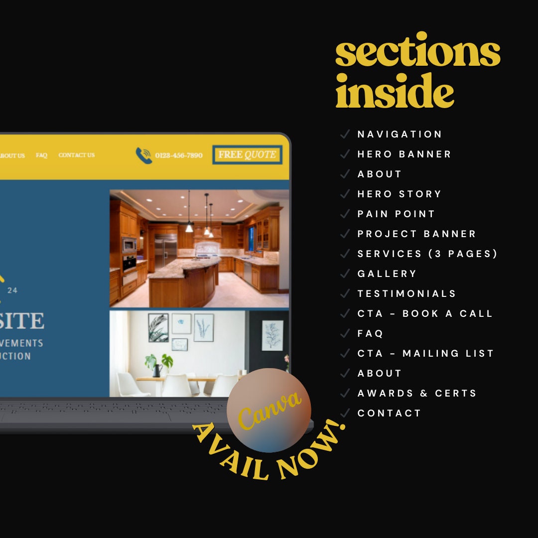 Home Renovation Canva Website Template, Construction Service Website ...