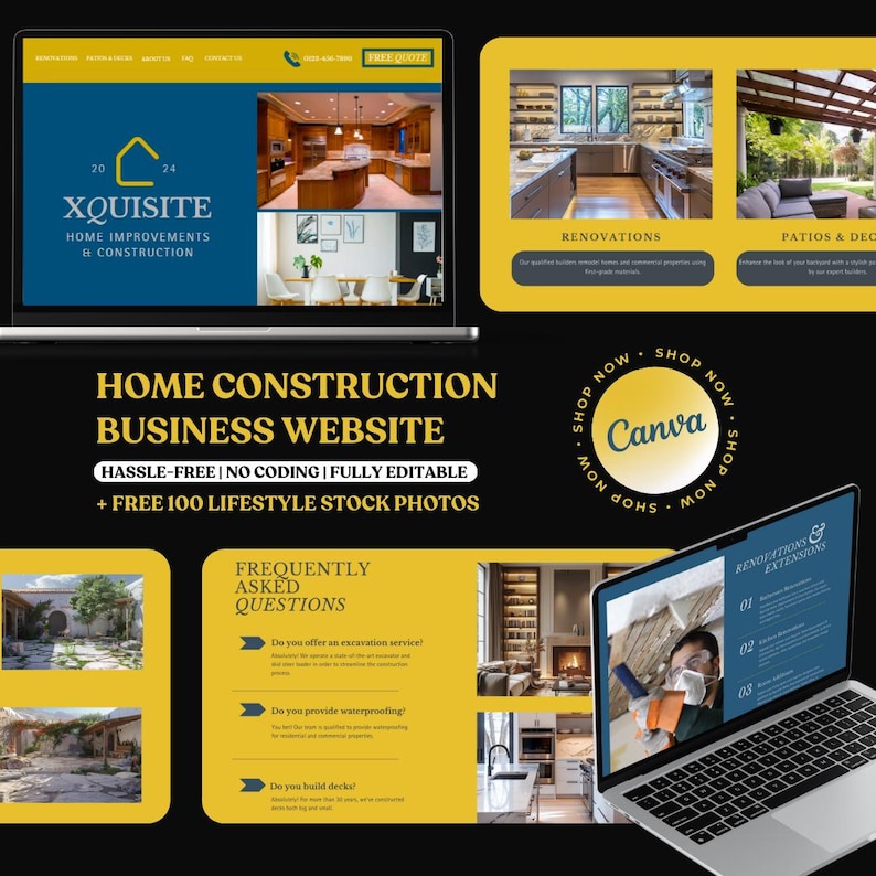 Home Renovation Canva Website Template, Construction Service Website ...