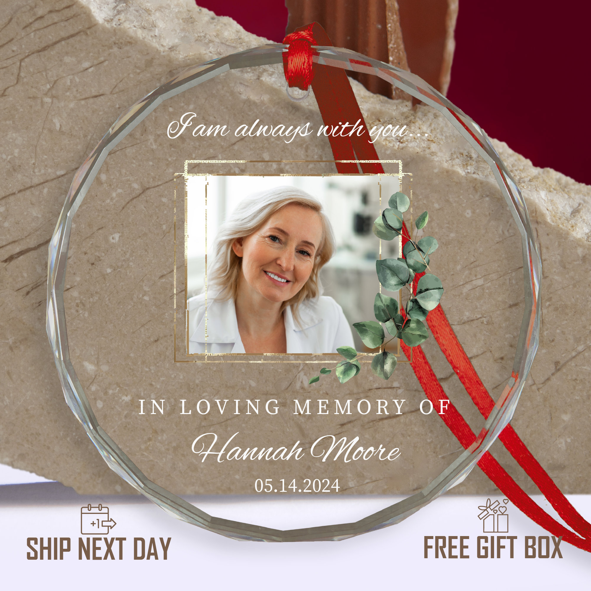 Customized Photo Memorial Glass Ornament Remembrance Gift Personalized ...
