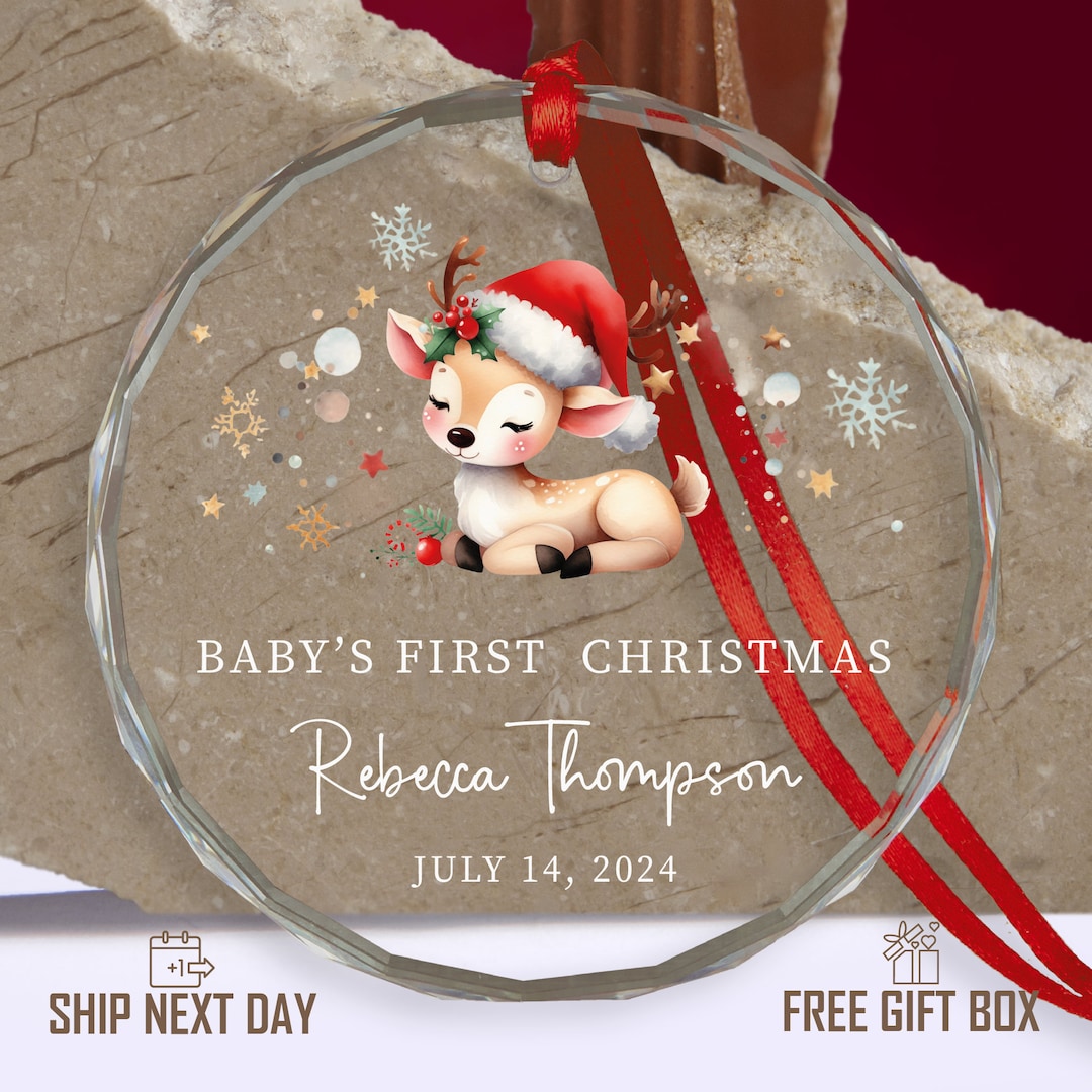 Personalized Baby's First Christmas Glass Ornament, Newborn Baby 1st ...