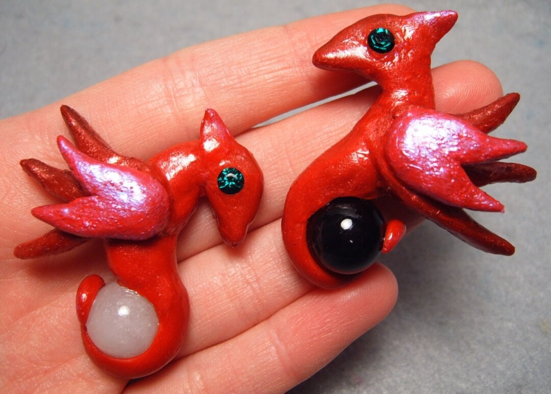 Orb Guardian Pendant Set, Polymer Clay Dragons With 12mm Rainbow ...