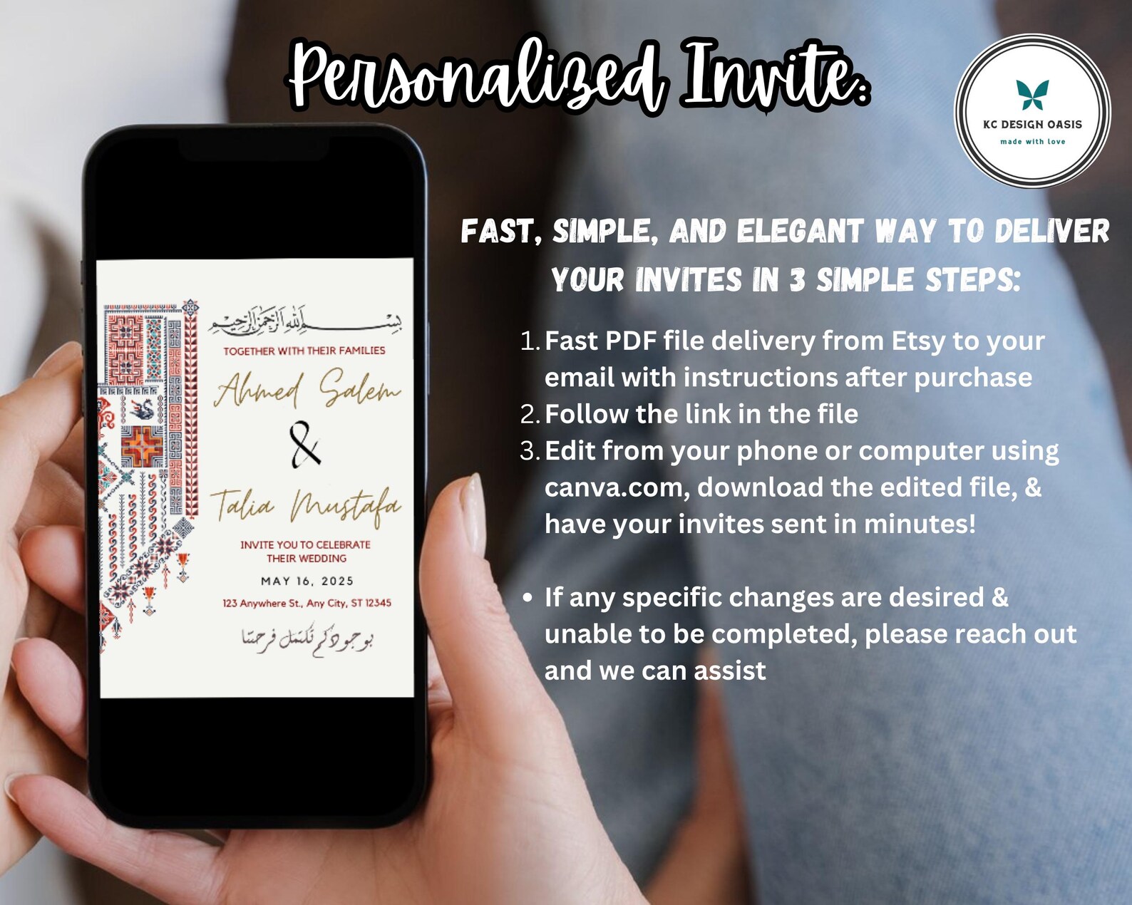 Palestinian Tatreez Wedding Invitation: Editable Text Invite (digital ...