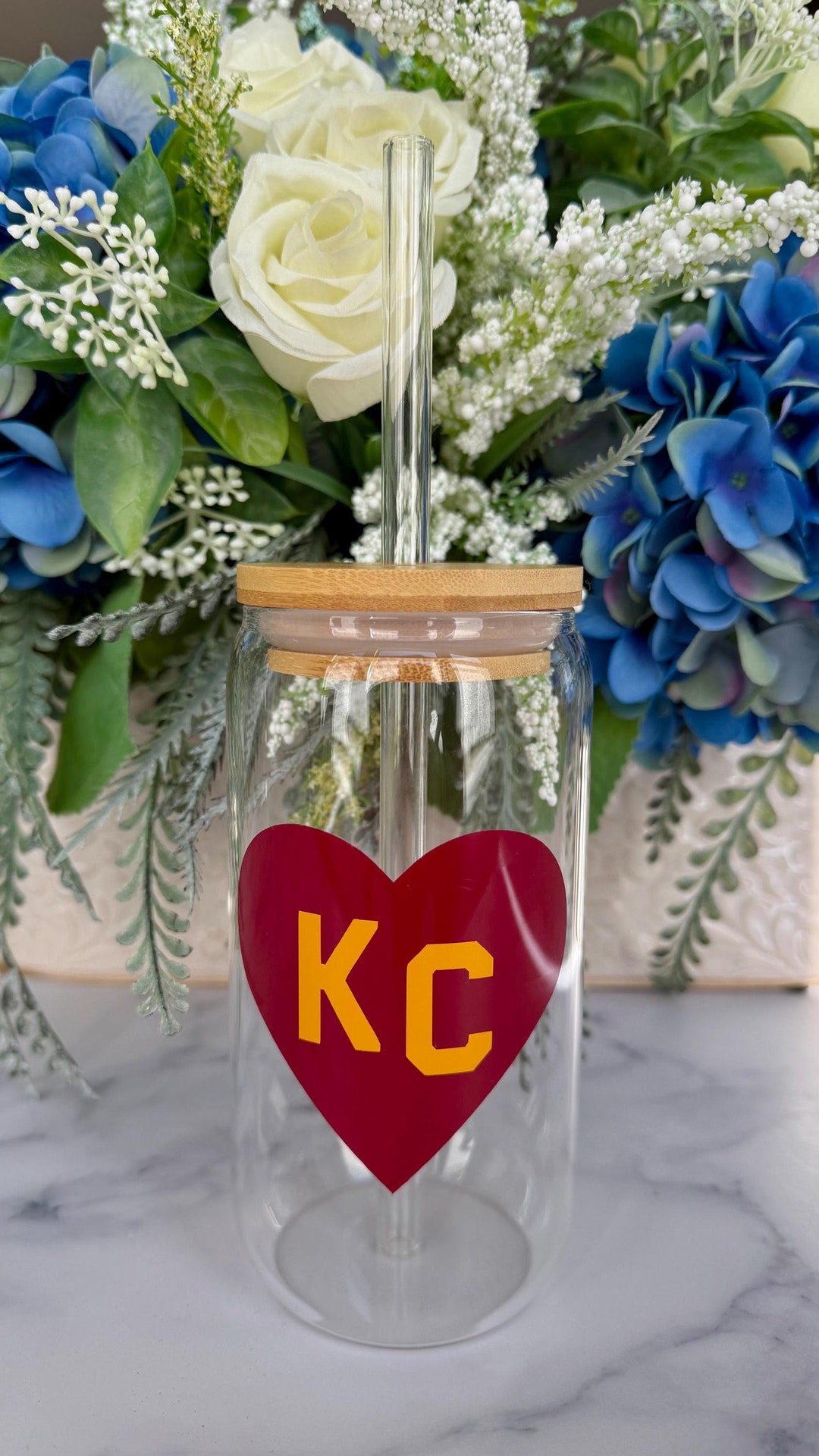 Chiefs Iced Coffee Cup: Custom KC Football Glass Can With Lid & Straw ...