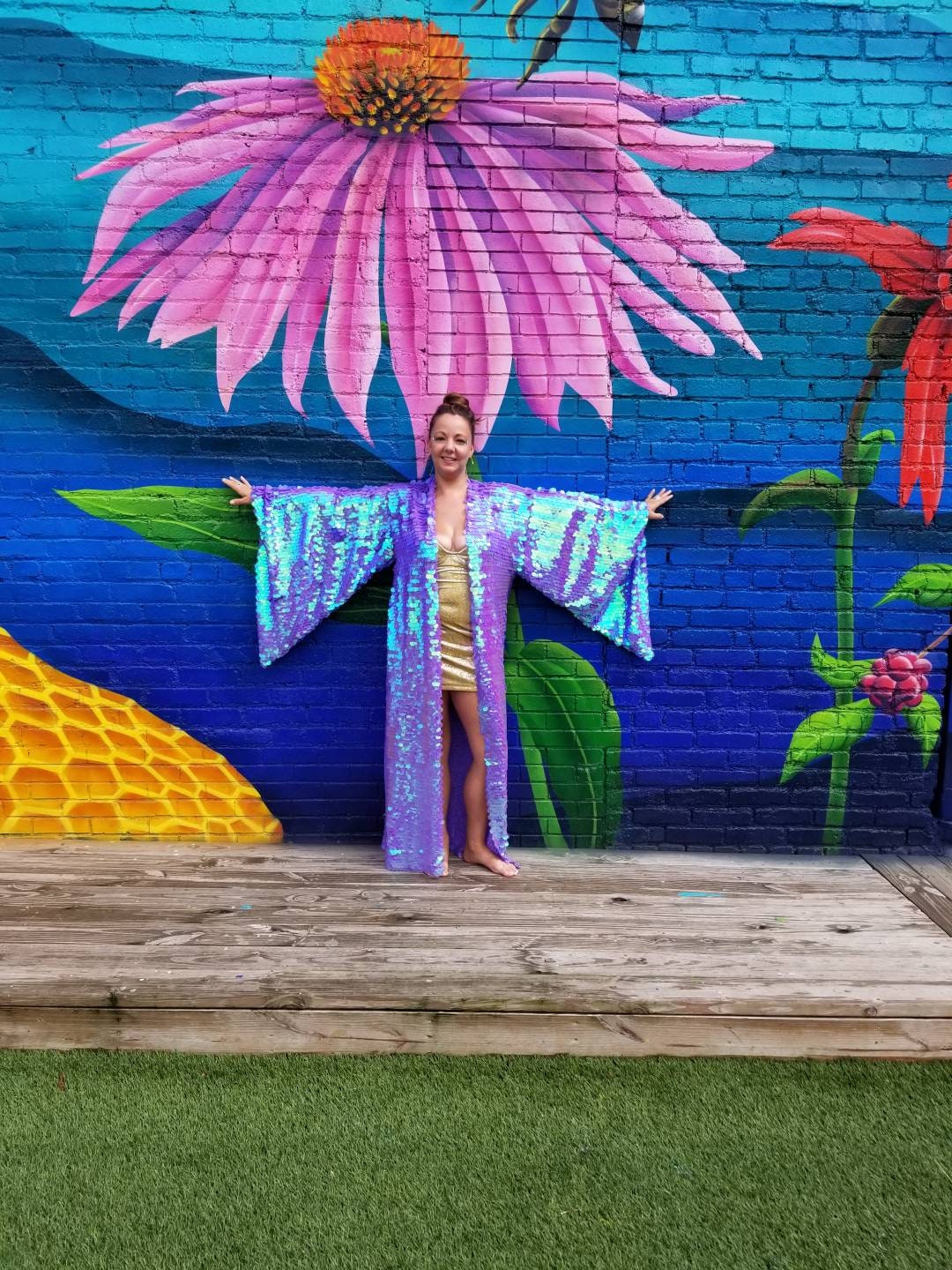 Iridescent Lavender Purple Sequin Kimono | Plus Size Kimono | Rave ...